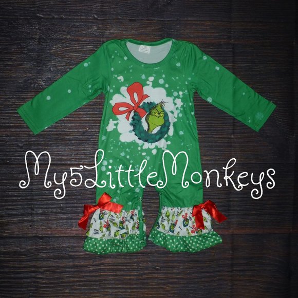 One Pieces | Boutique Grinch Stole Christmas Baby Girls Ruffle Romper Jumpsuit | Poshmark